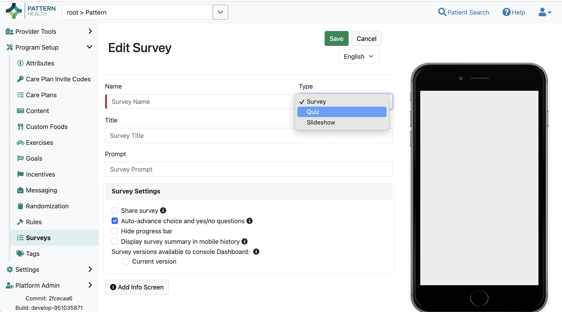 Build a Survey – Greenlight & Pattern Health